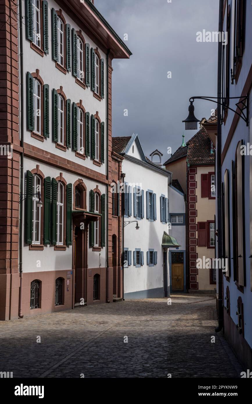 Beautiful historic architecture in the pedestrianised Old Town, Basel ...