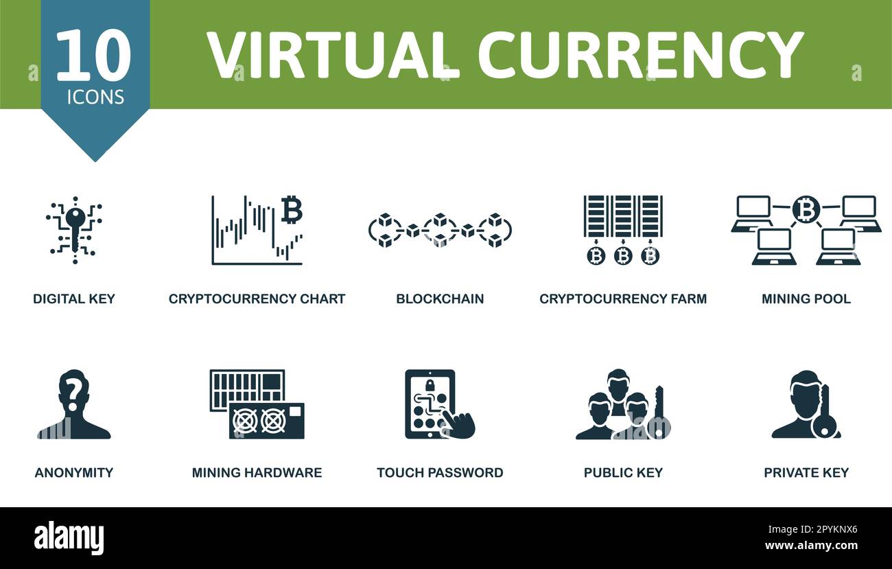 Virtual currency outline set. Creative icons: digital key ... Virtual currency outline set. Creative icons: digital key ...