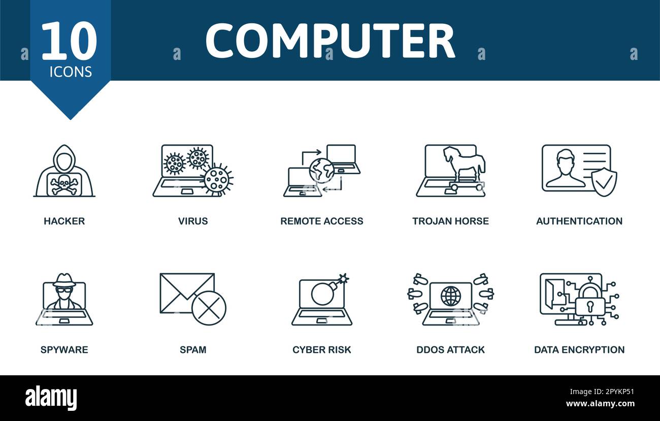 Computer Outline Set Creative Icons Hacker Virus Remote Access