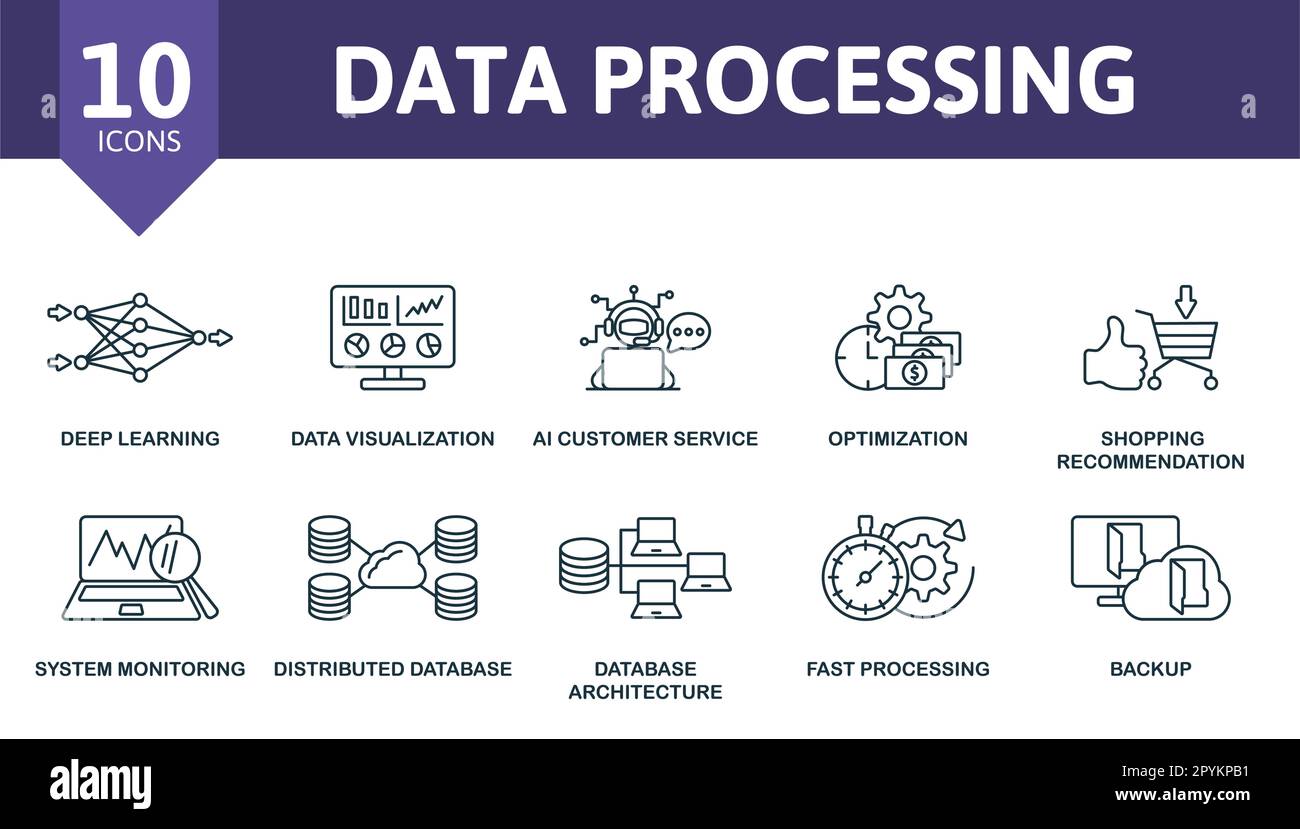 Data processing outline set. Creative icons: deep learning, data ... Data processing outline set. Creative icons: deep learning, data ...