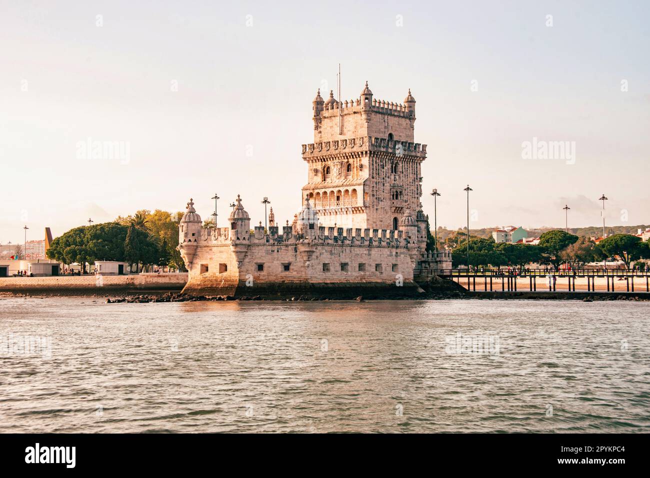 View at the Belem tower at the bank of Tejo River in Lisbon from the ...