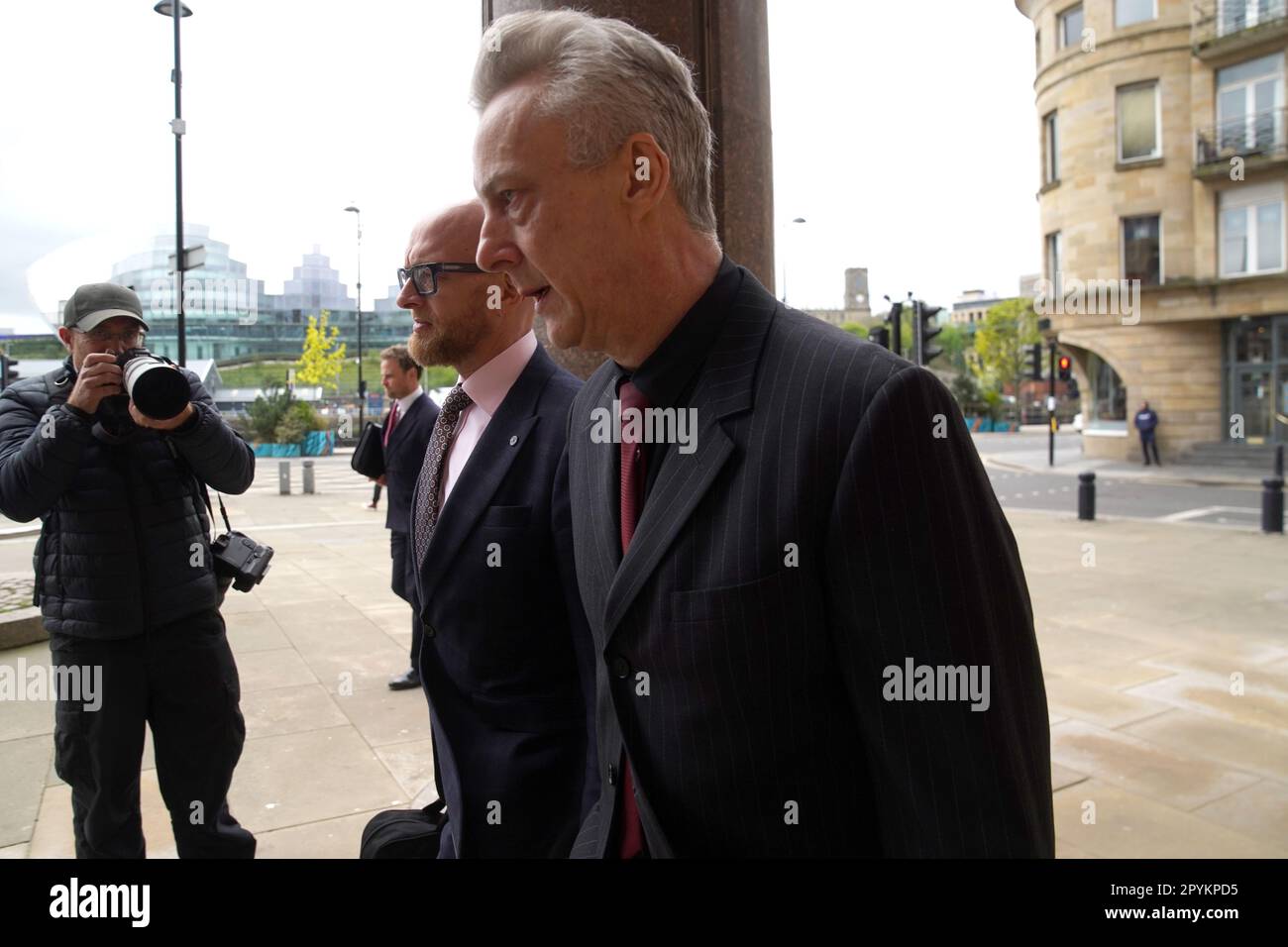Actor Stephen Tompkinson (centre) arrives at Newcastle Crown Court ...