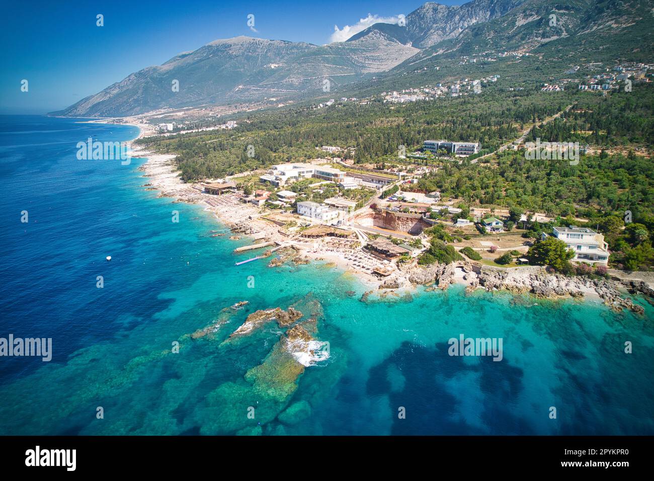 Dhermi beach, Albanian Riviera and crystal blue waters Stock Photo - Alamy