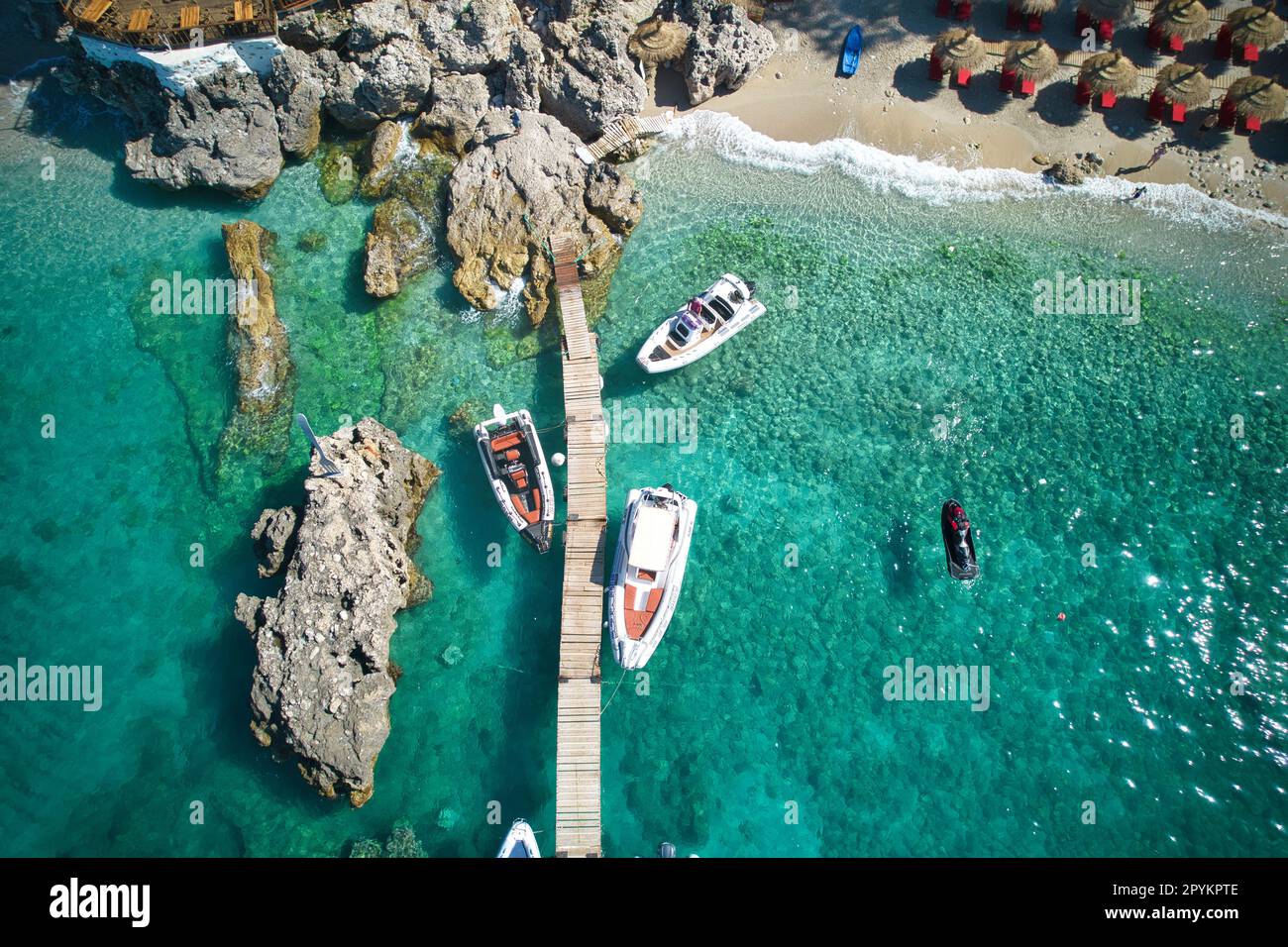 Dhermi beach, Albanian Riviera and crystal blue waters Stock Photo - Alamy