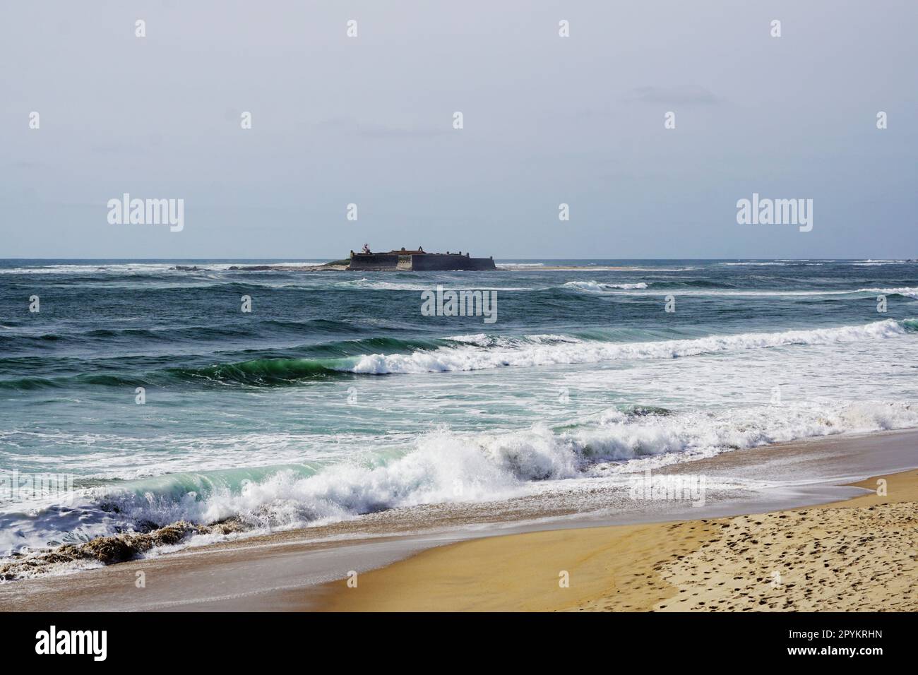 Panoramic view of Praia de Moledo and Fortress Insua in Caminha ...
