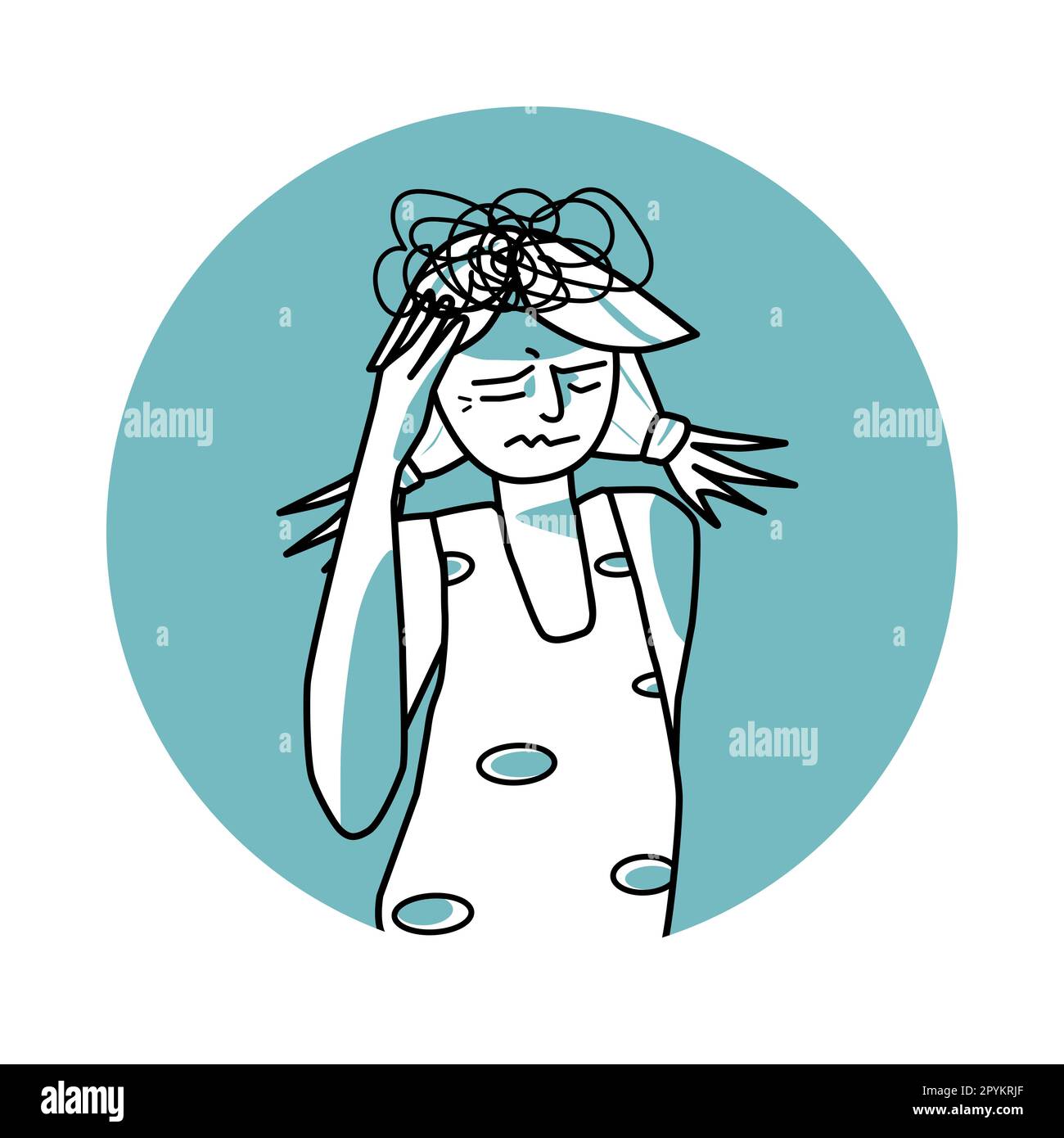 Stressed girl with emotion of anxiety, facial expression with gestures ...