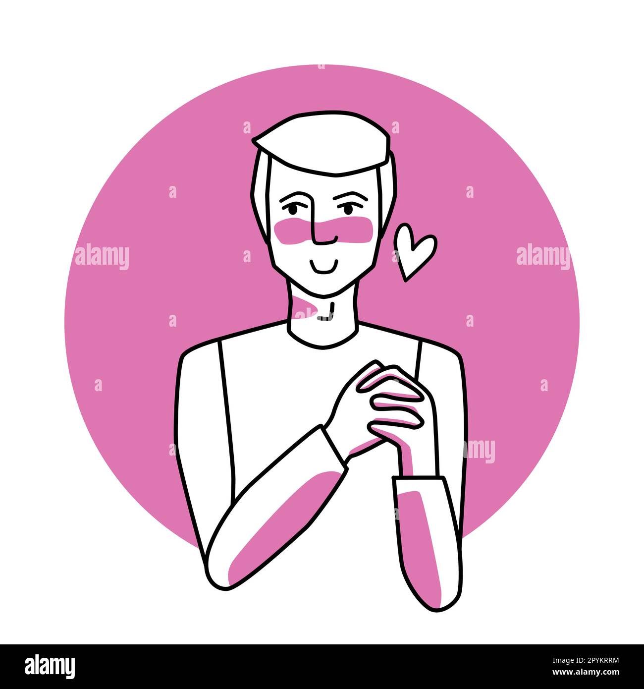 Shy man with emotion of love, facial expression with gestures. Beloved ...