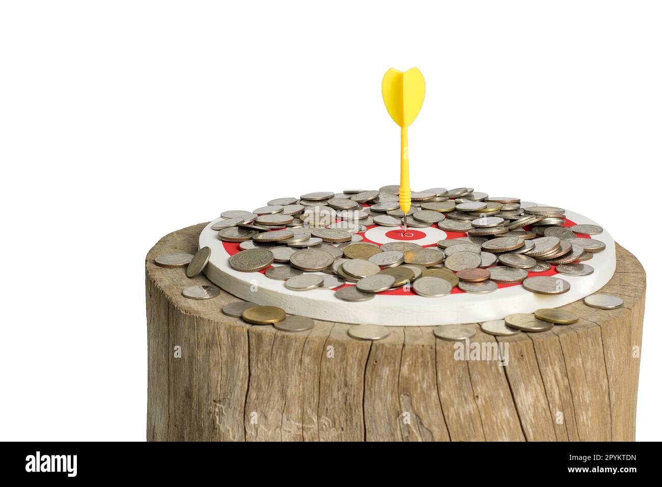 Coin with dart board on sky background. Clipping path Stock Photo - Alamy