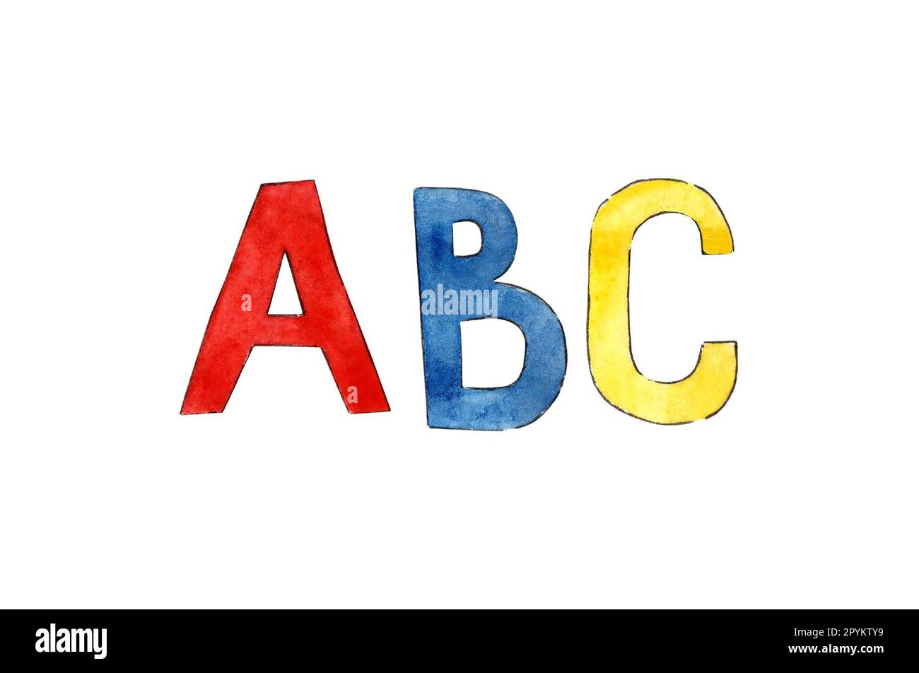 Watercolor illustration multicolored lettering ABC alphabet, font ...