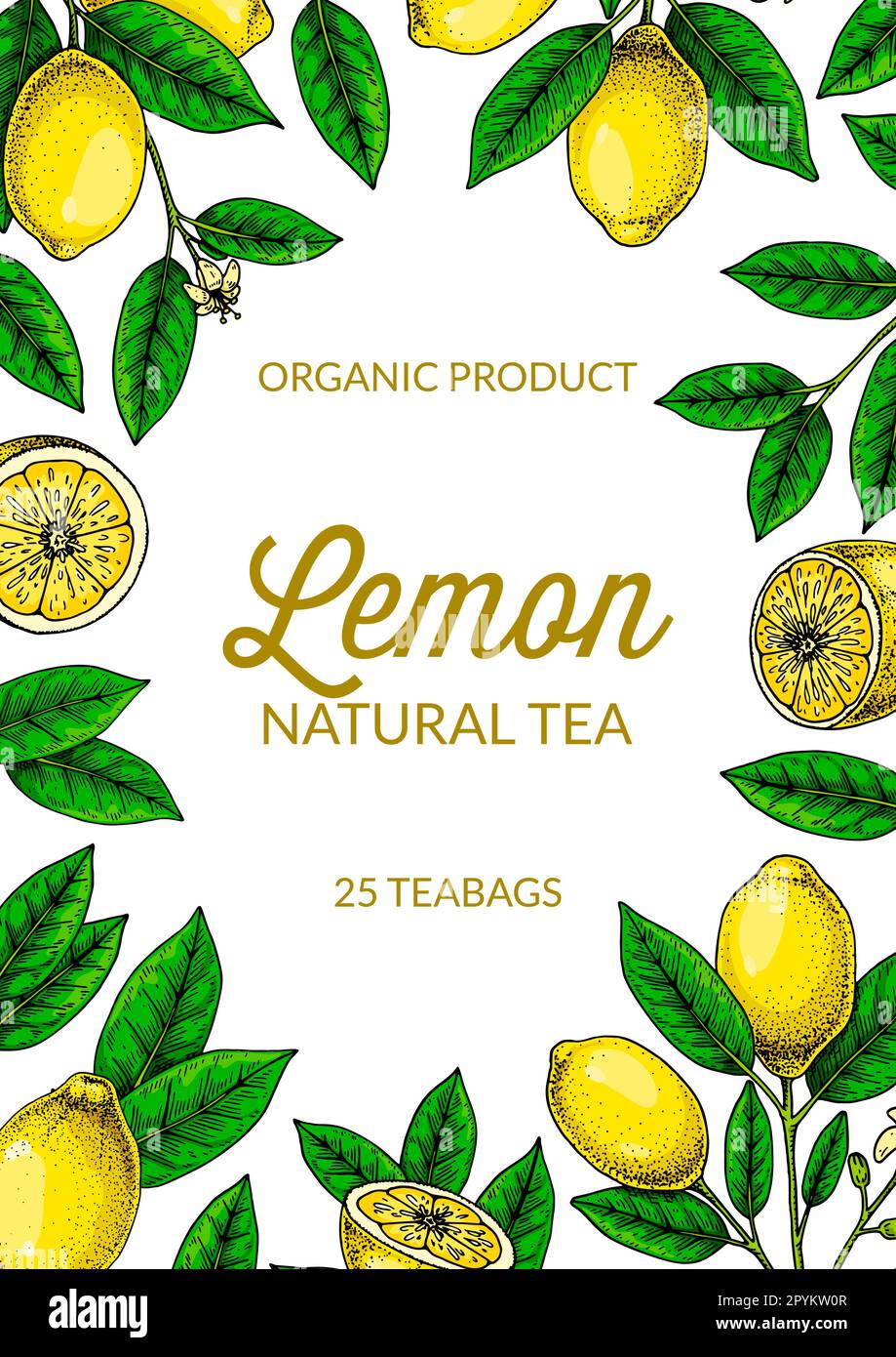Vertical lemon background. Hand drawn colorful vector illustration in ...