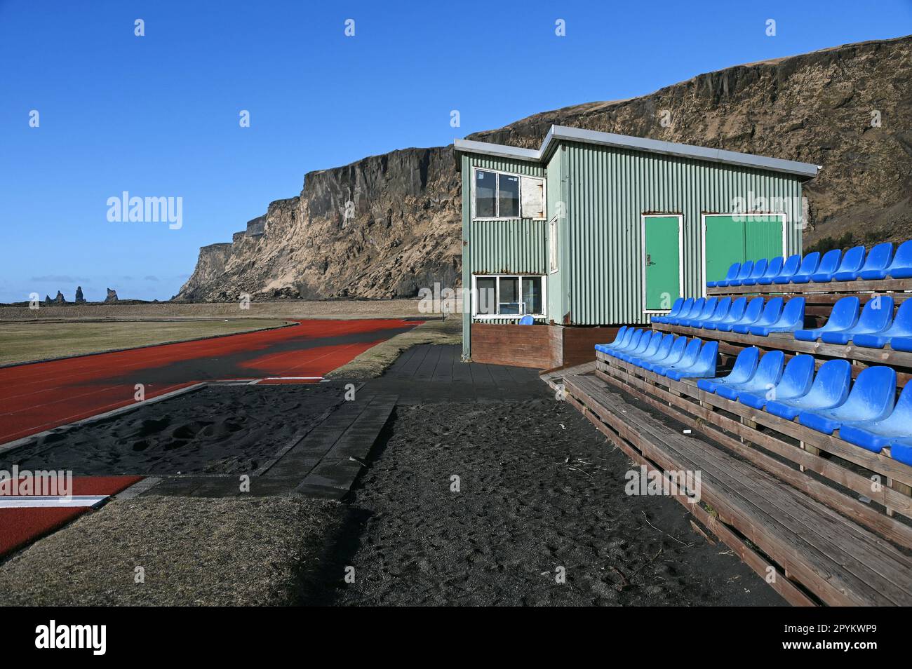 Sports field in Vik on the south coast of Iceland Stock Photo - Alamy
