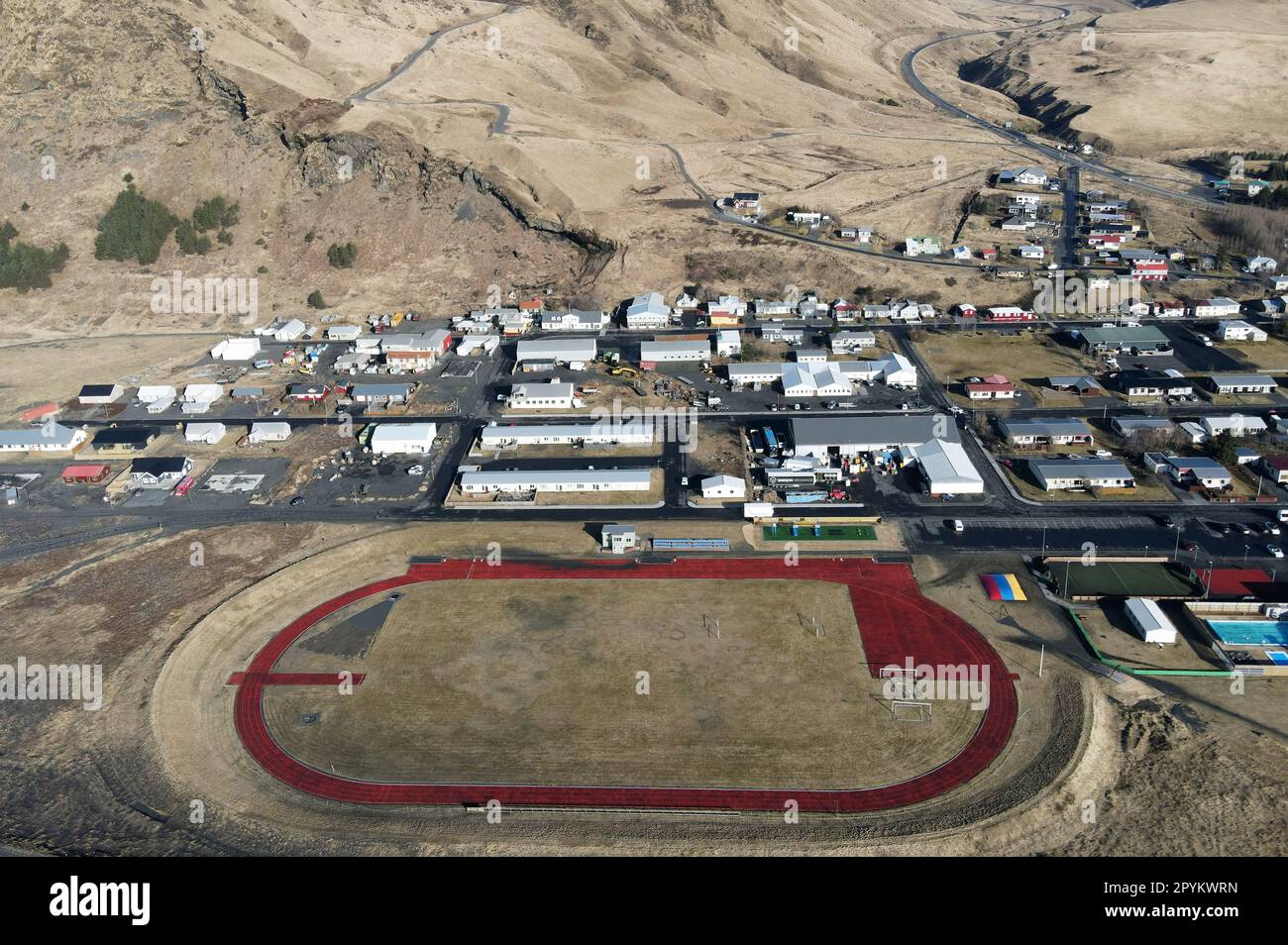 Sports field in Vik on the south coast of Iceland Stock Photo - Alamy