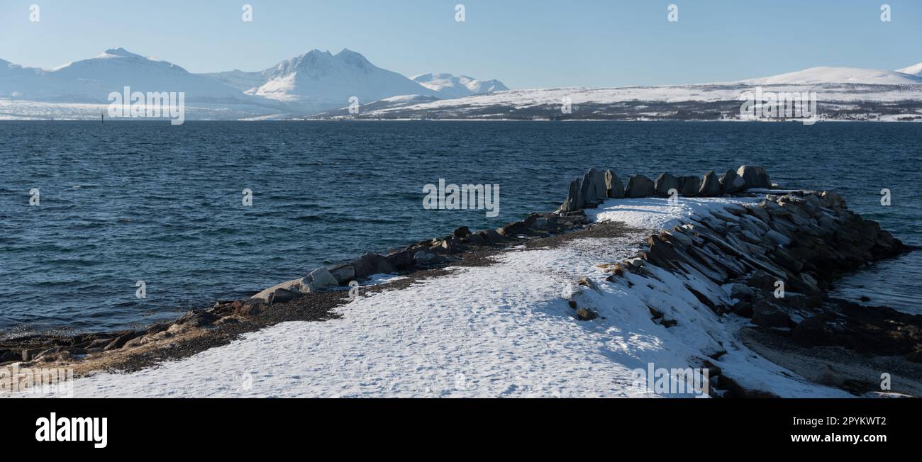Tromso southern beach also known as Telegrafbukta seen here in winter ...