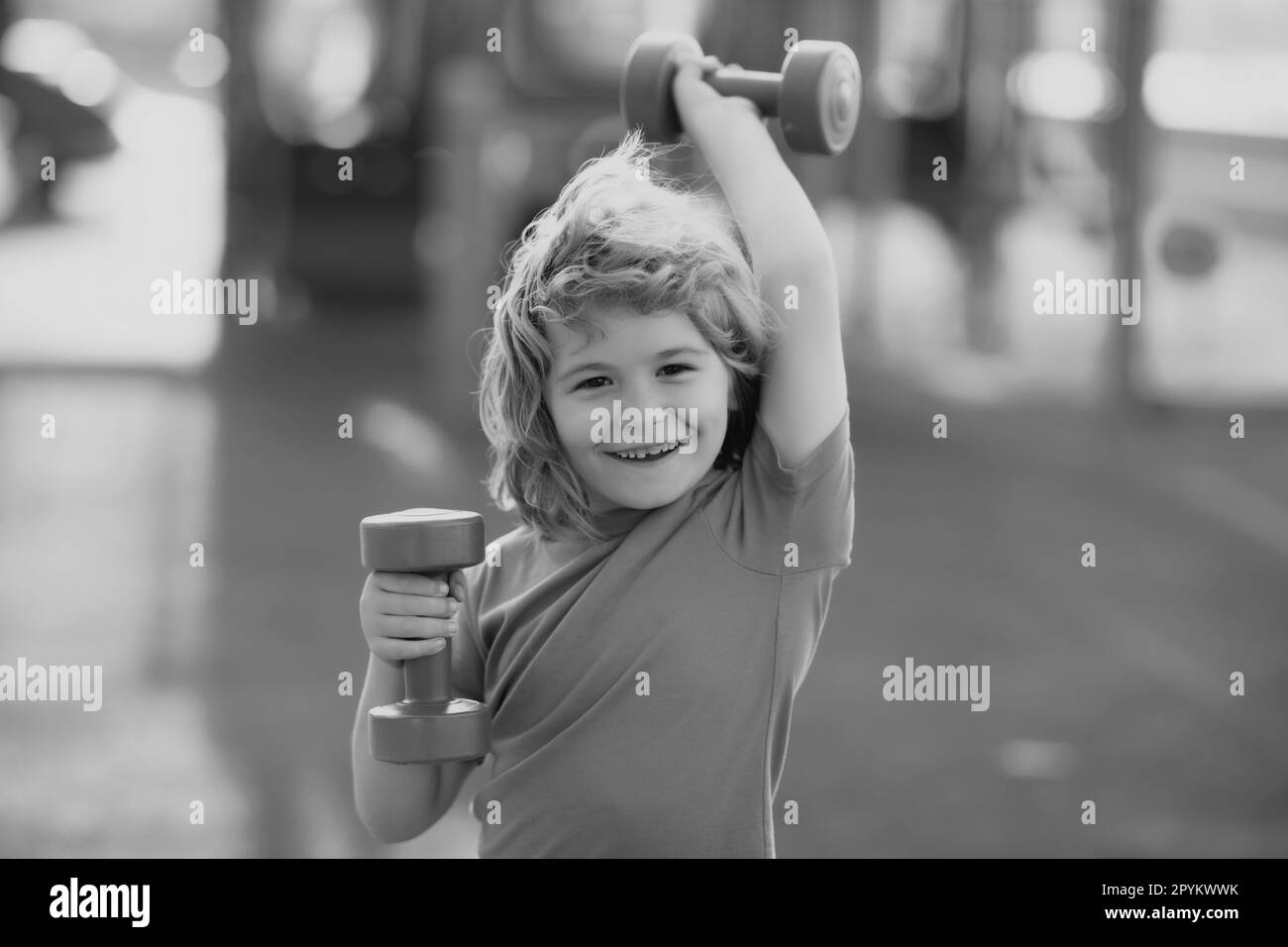 Kids sport training on playground outdoor. Child workout. Kid sport ...