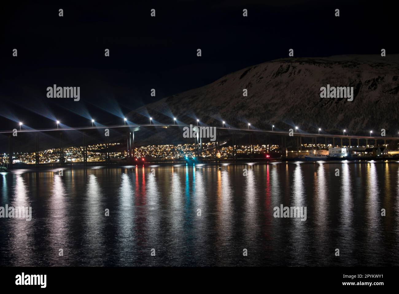 Tromso road bridge at night, arctic Norway Stock Photo - Alamy