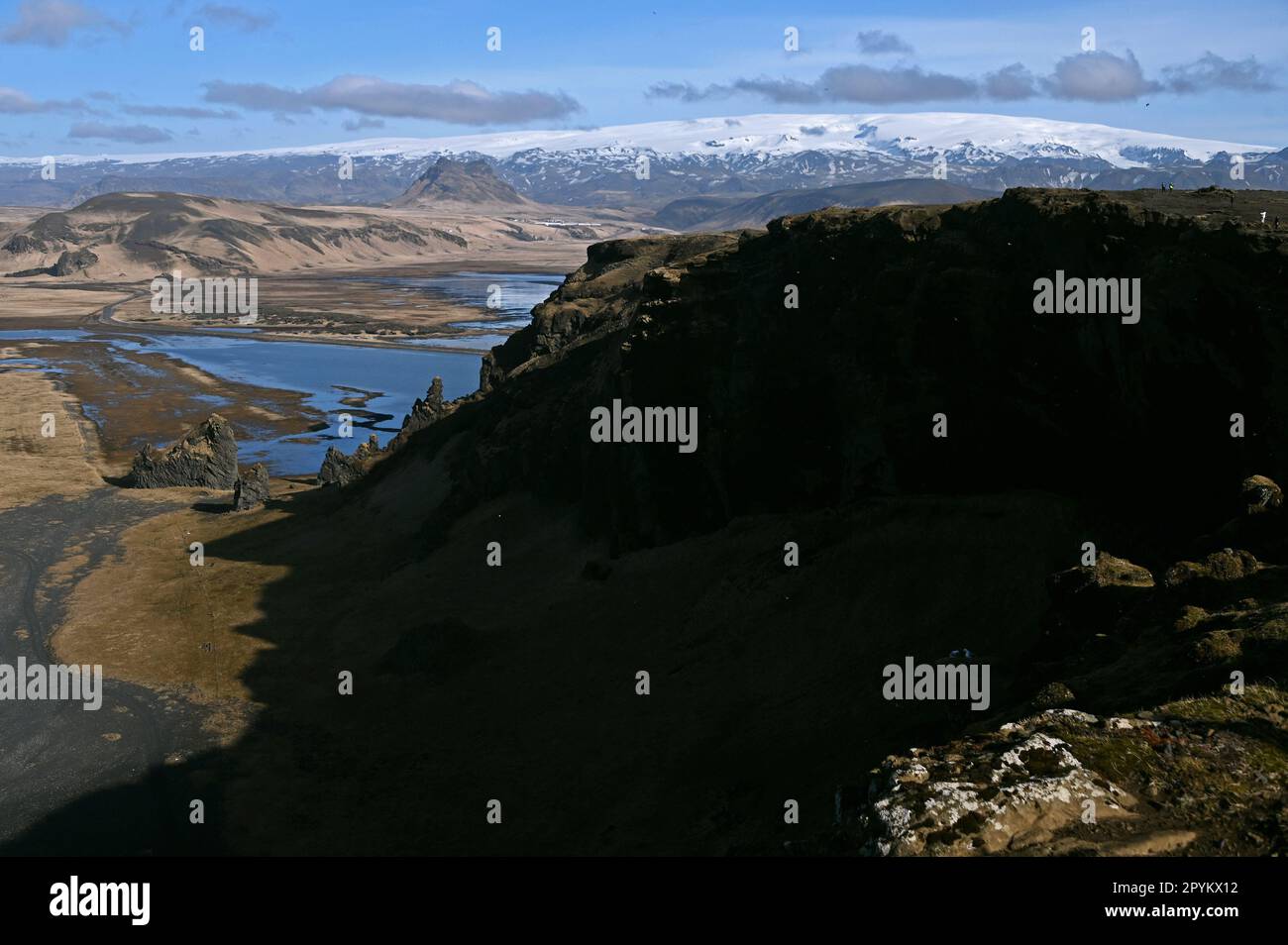 Small peninsula Dyrholaey on the south coast with a view of the glacier ...