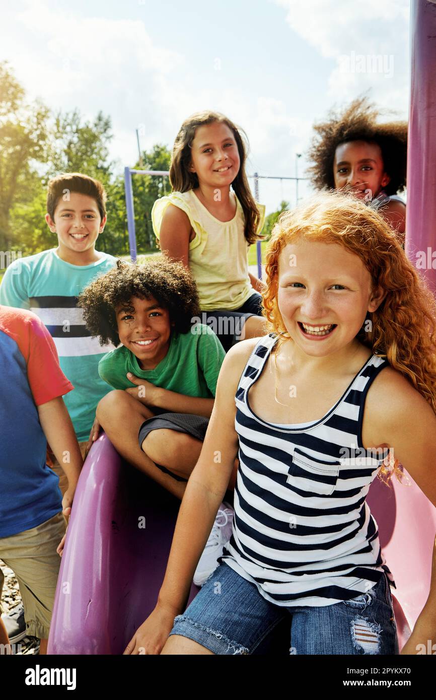 The park is our favourite summer hangout. Portrait of a group of ...