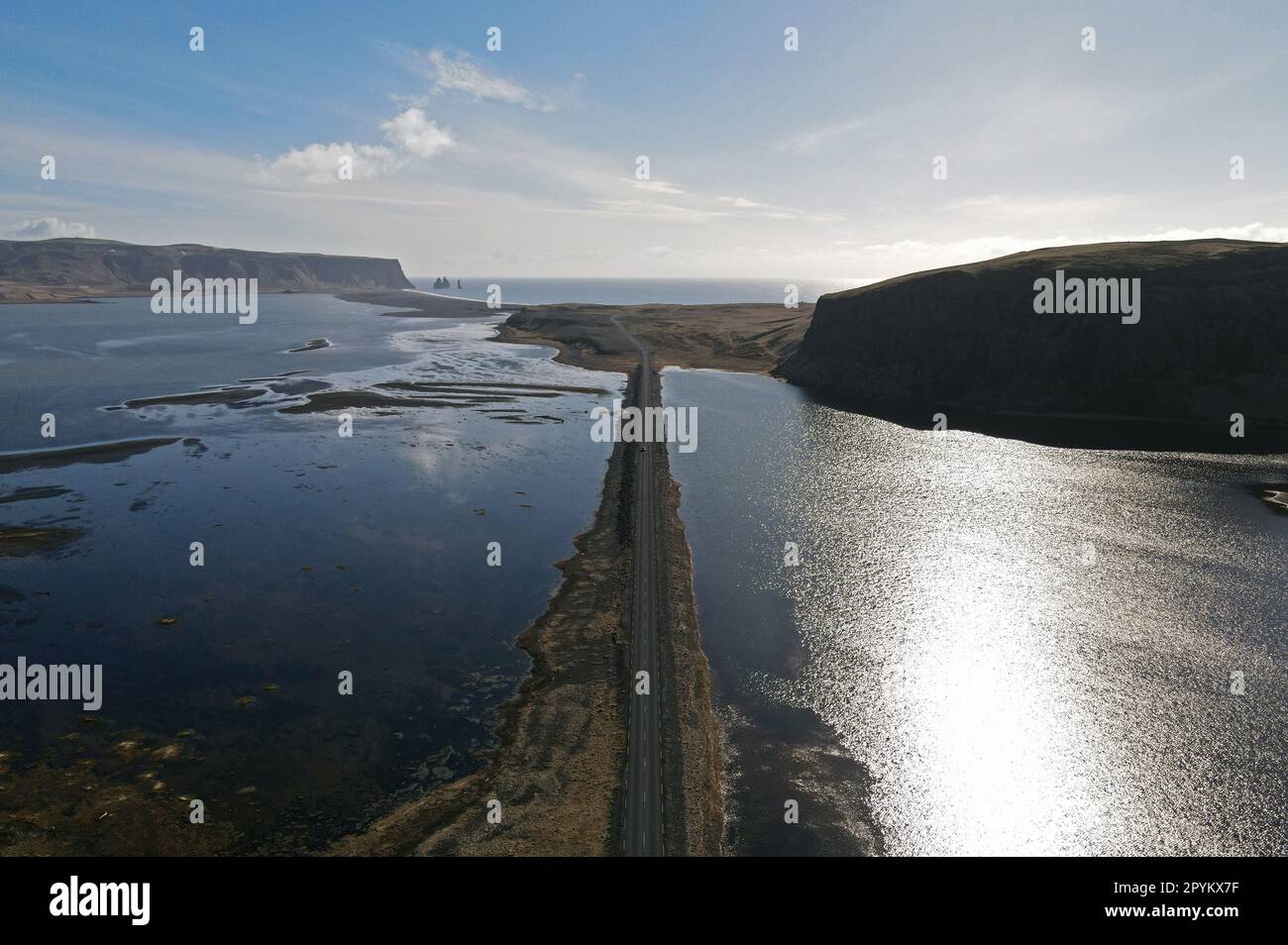 Road to the small peninsula of Dyrholaey on the south coast of Iceland ...