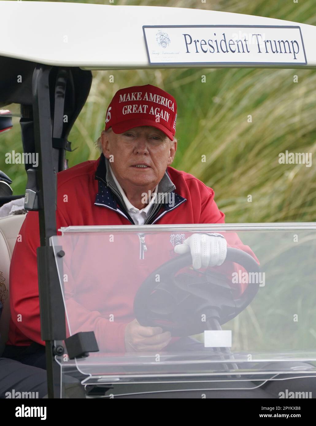 Former US president Donald Trump playing golf at Trump International ...