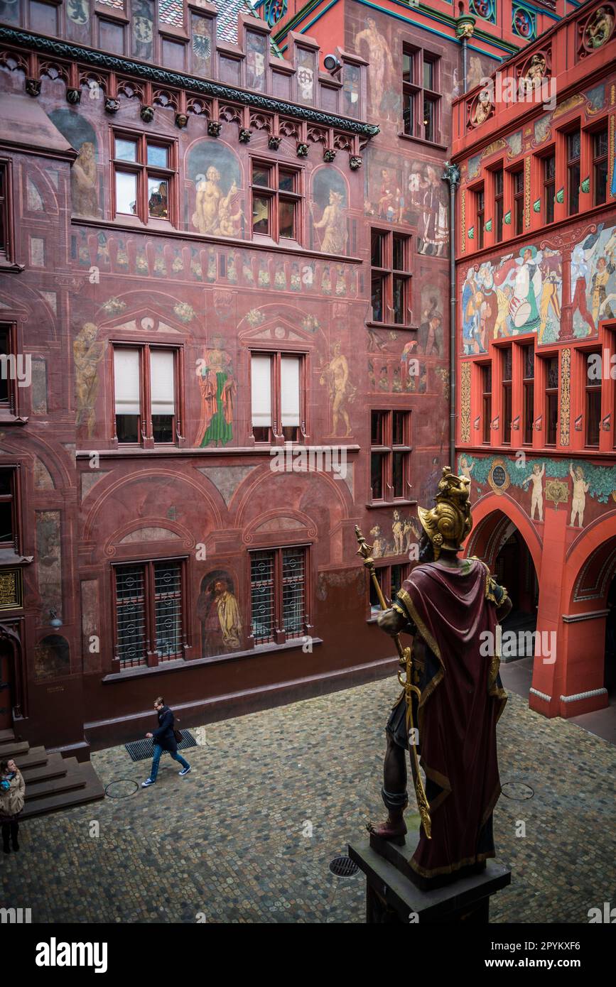 Courtyard of the City Hall or the Rathaus at the Basel at the Market ...
