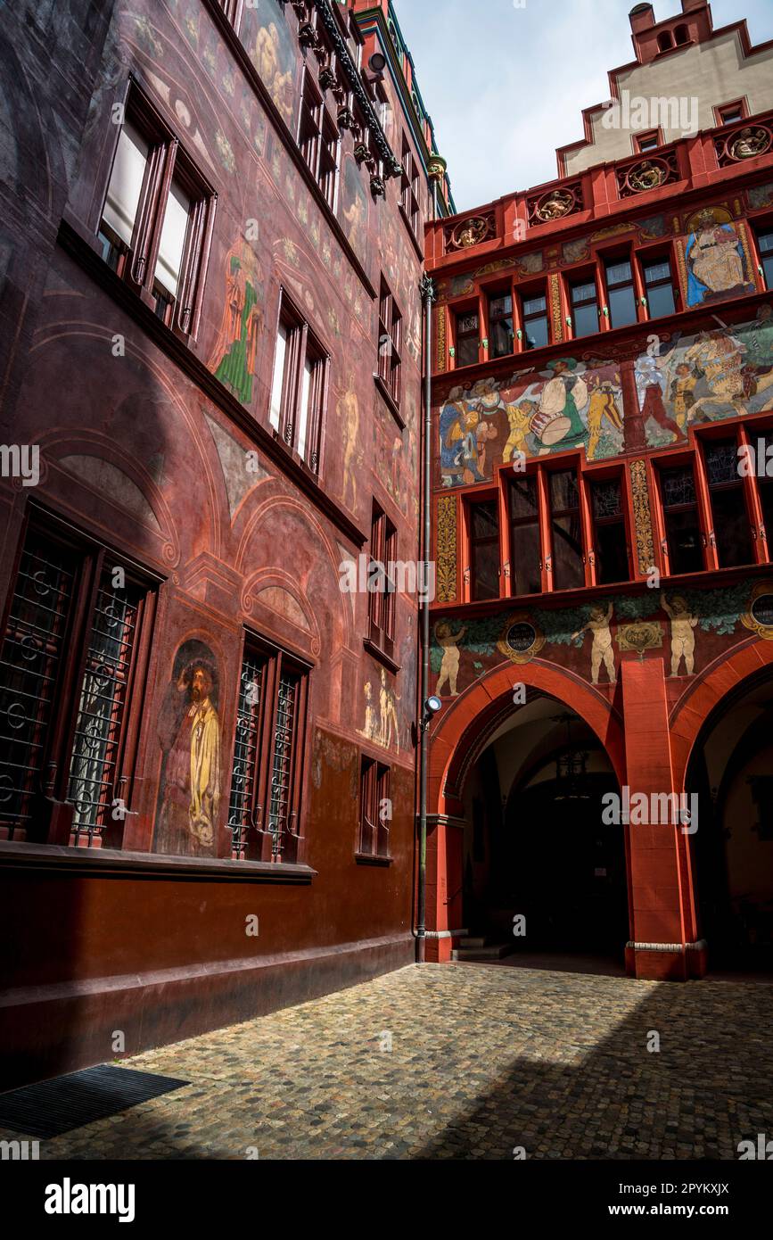 Courtyard of the City Hall or the Rathaus at the Basel at the Market ...