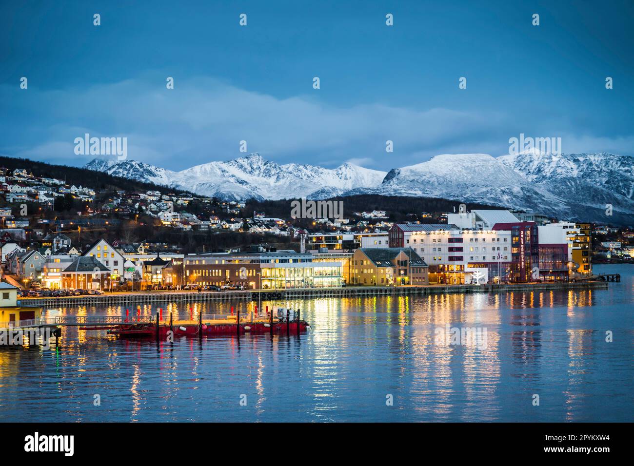Early morning at Harstad harbour, Arctic Norway Stock Photo - Alamy
