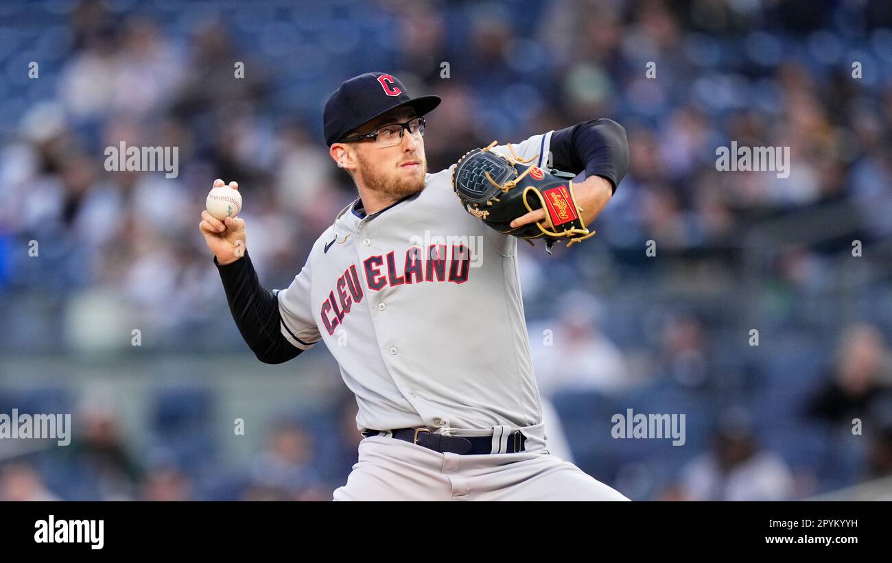 Cleveland Guardians' Tanner Bibee pitches during the first inning cof a ...