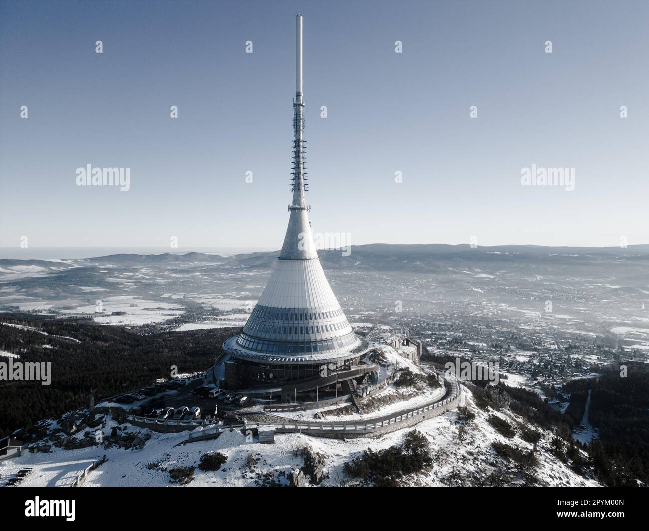Jested mountain with modern hotel and TV transmitter on the top ...