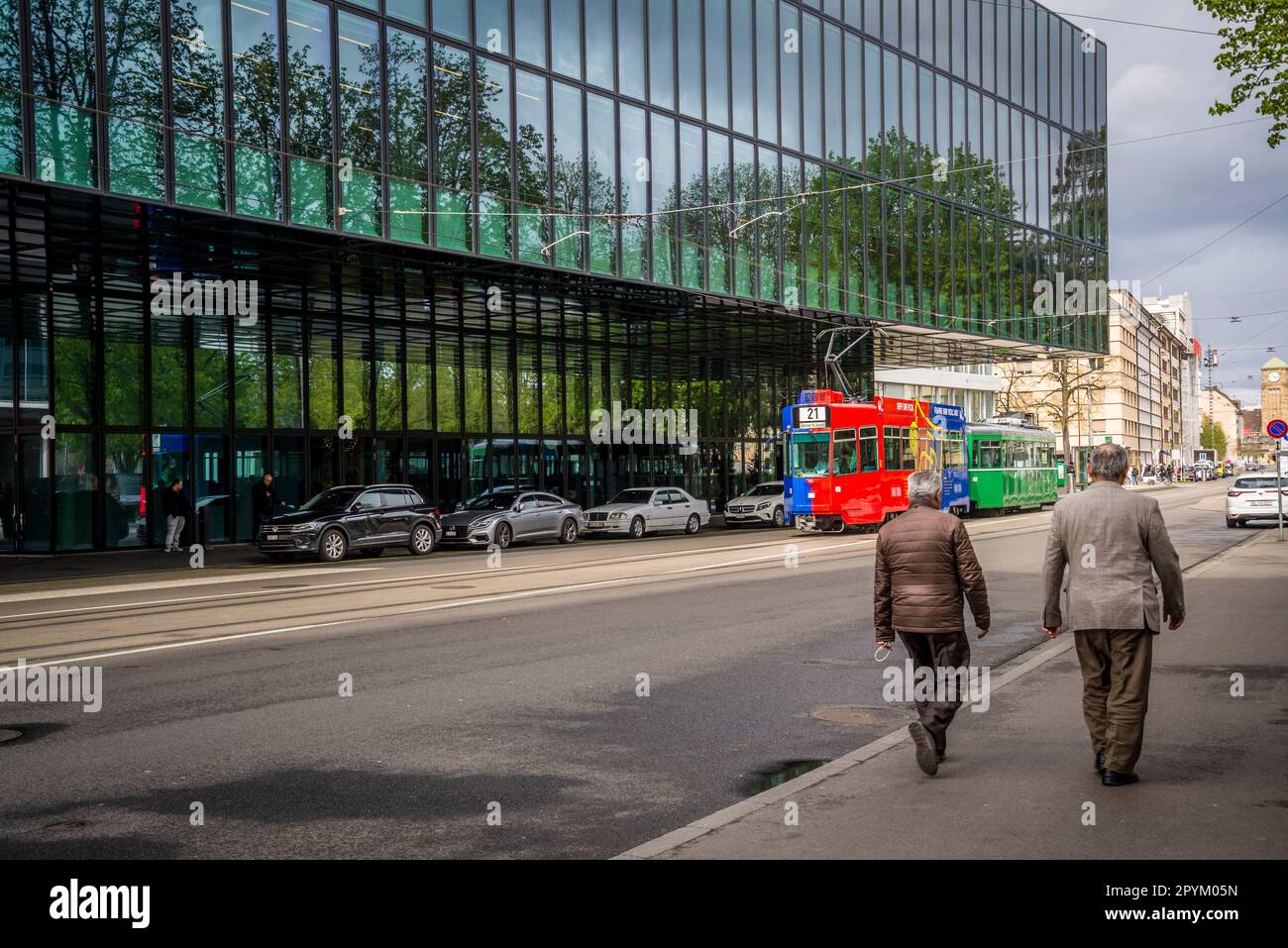 Tram passing by Messe Basel, Basel exhibition and trade centre, Basel ...