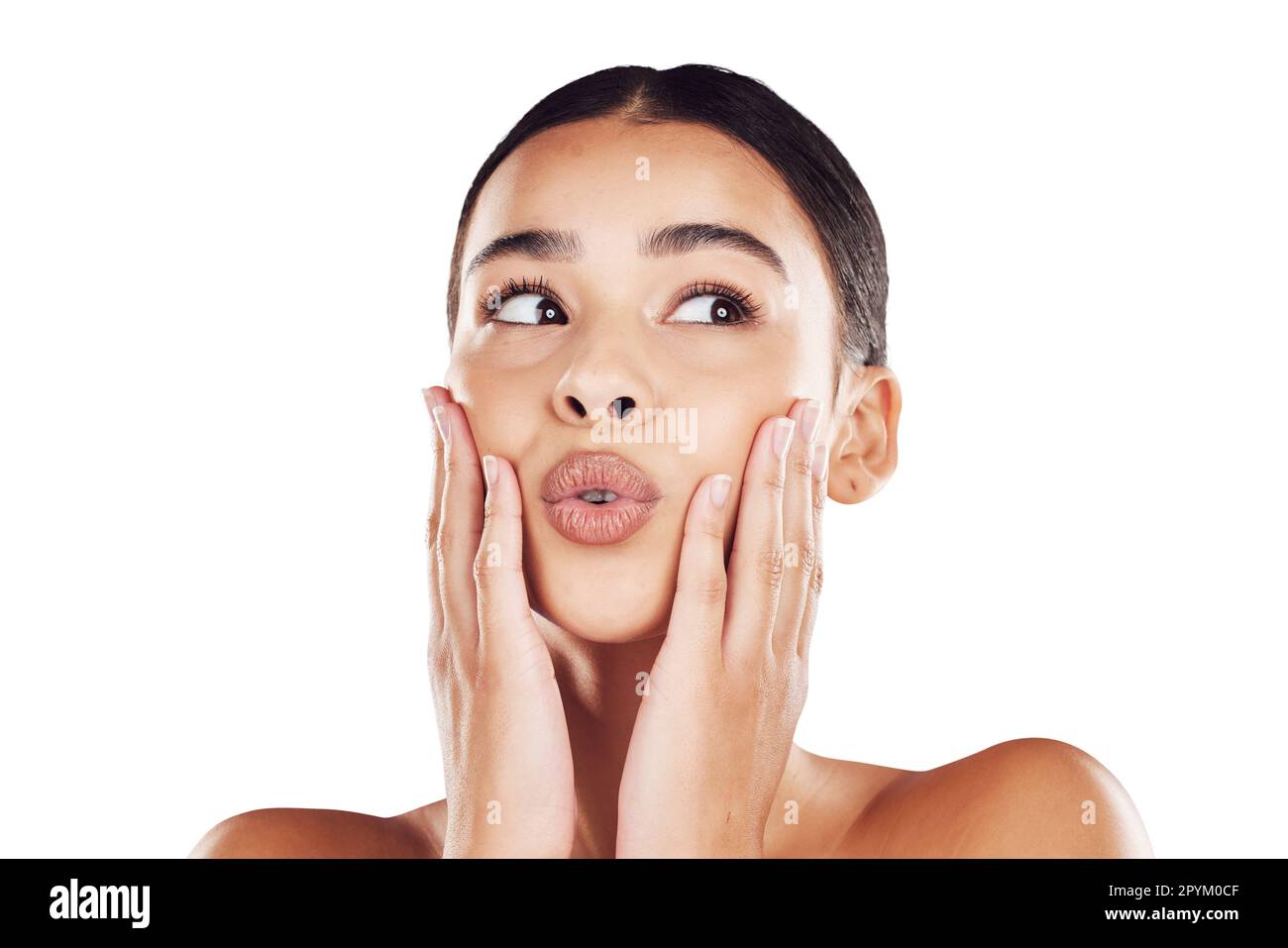 Skincare, pout and face of woman with beauty on isolated, png and ...