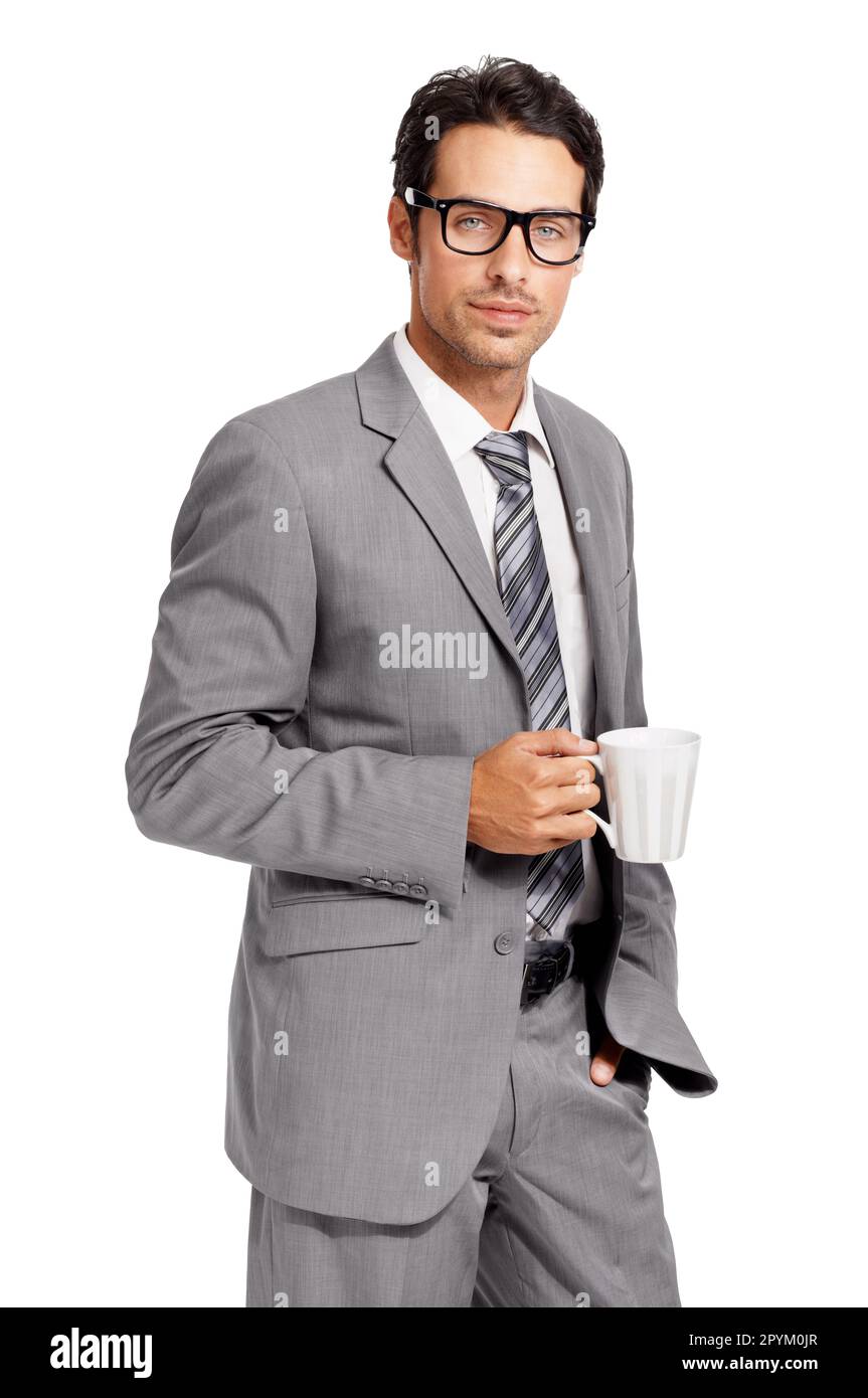 Coffee break, businessman holding a mug and in png or transparent ...