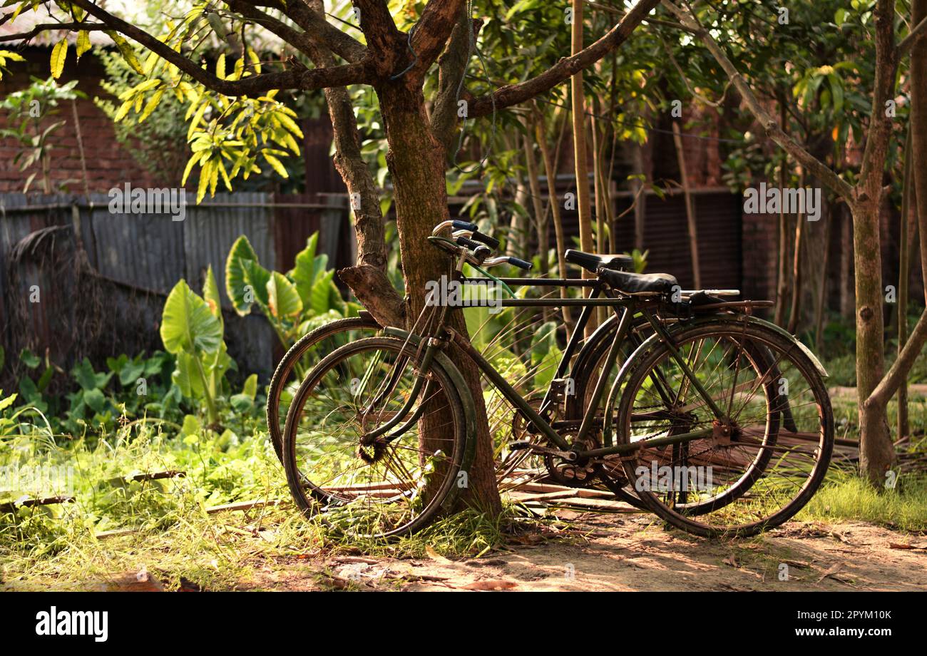 Villagers By Cycle Stock Photo - Alamy