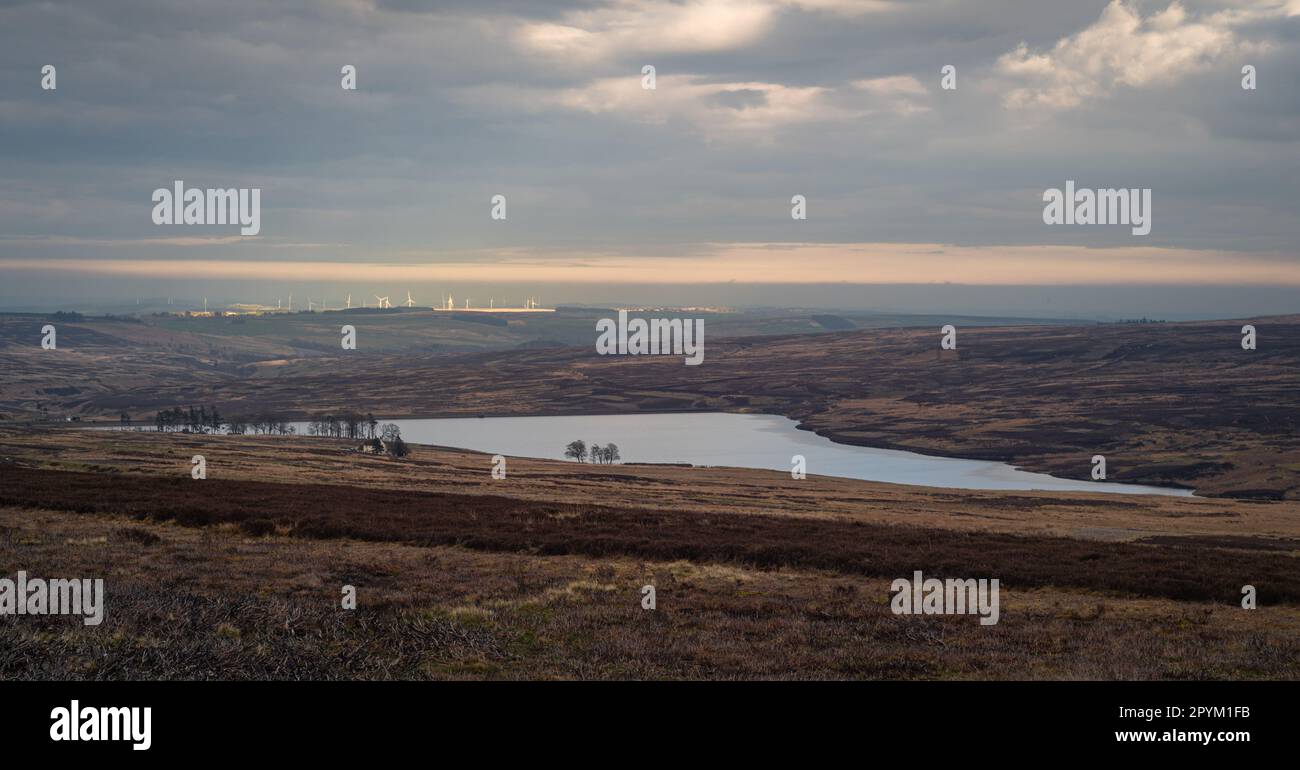 View towards Waskerley Reservoir in the North Pennines. Moors. Cloudy ...