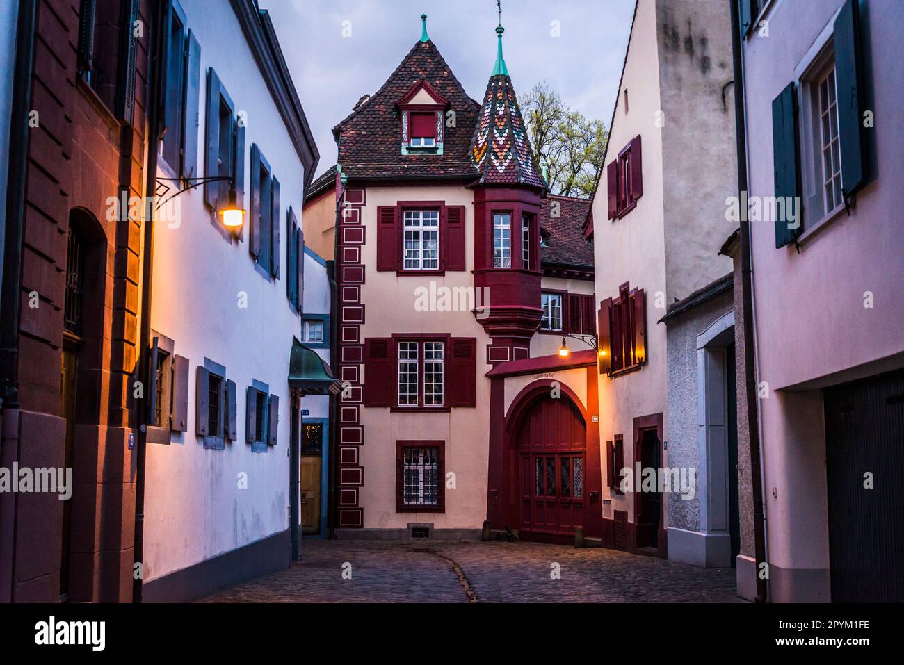 Pedestrianised Zone Of The Old Town With Atmospheric Streets And Architecture At Dusk Basel