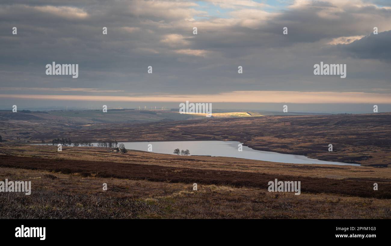 View towards Waskerley Reservoir in the North Pennines. Moors. Cloudy ...