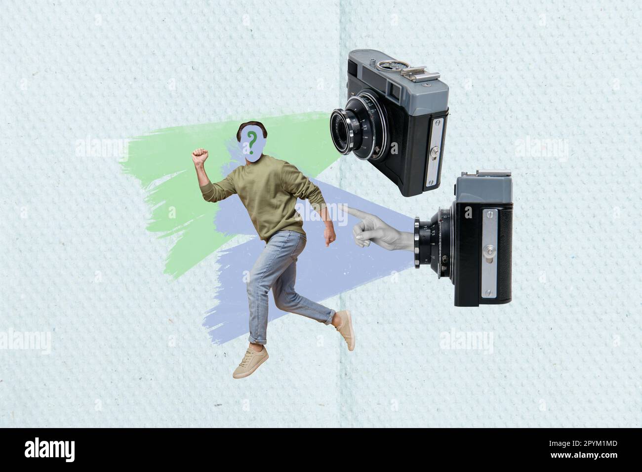 3d retro abstract creative artwork template collage of puzzled guy ...