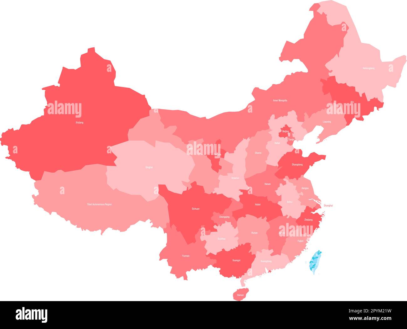 Political map of Taiwan and China. Both countries with administrative ...
