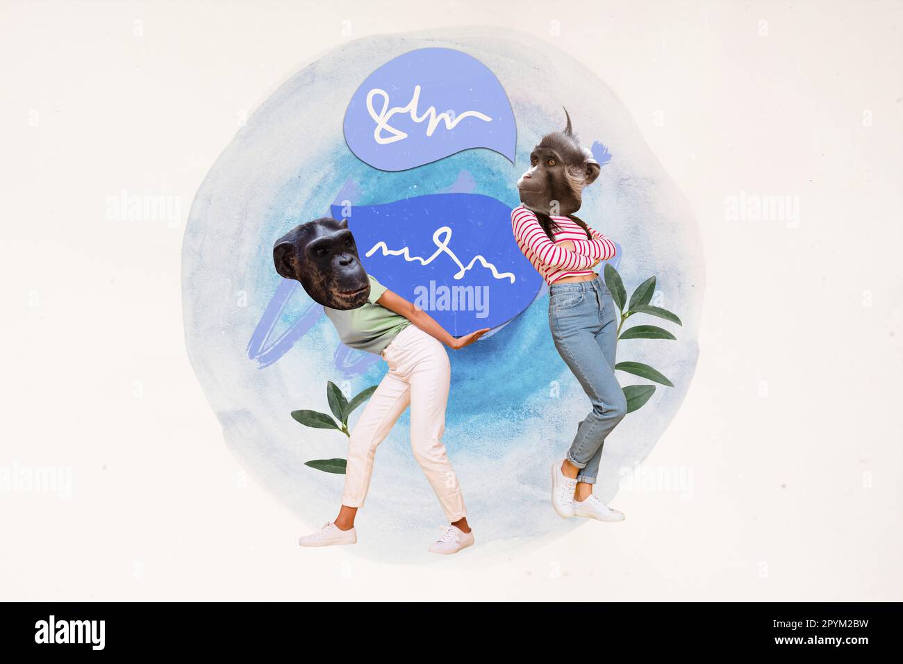 Composite creative collage photo of two monkeys woman chimpanzee ...