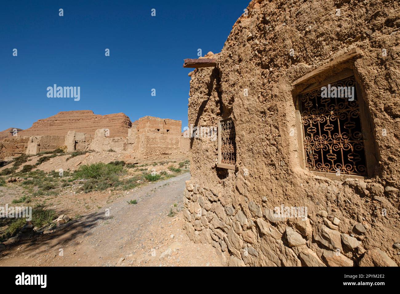 mud and adobe architecture, Ifri kasbah, Ziz river valley, Atlas ...