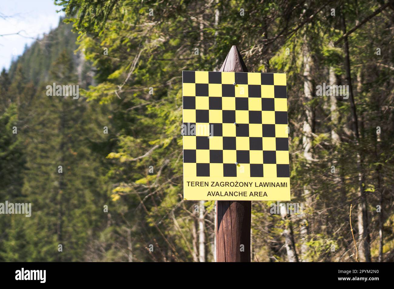 Danger - Avalanche area warning sign in Tatra mountains Stock Photo - Alamy