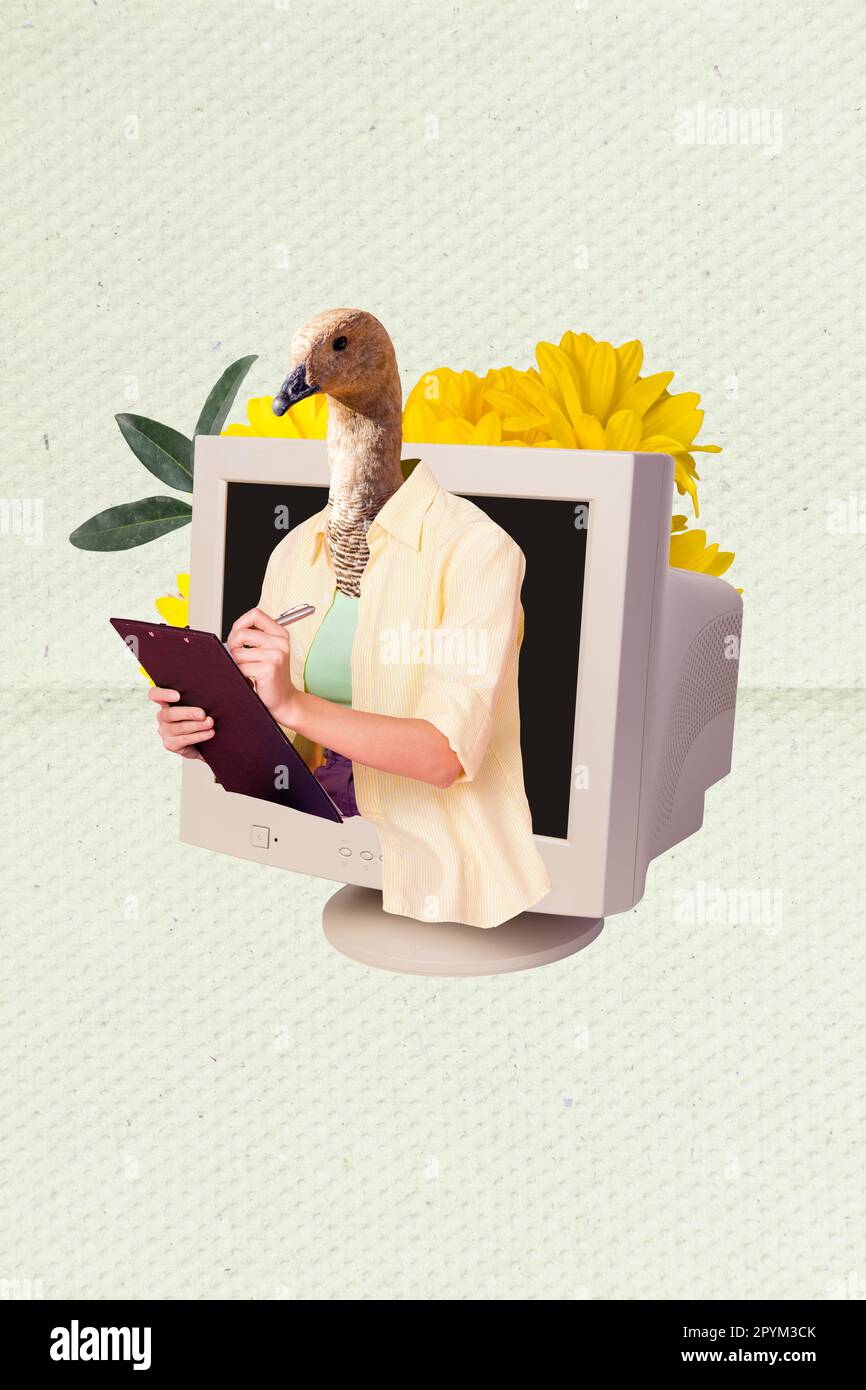 Vertical template collage photo artwork of headless bird swan write ...