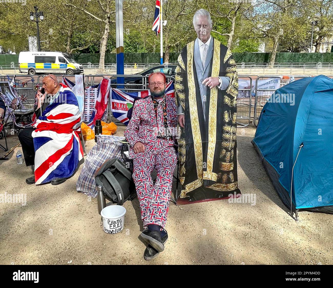 Royal fan Bartly Graham camping out on The Mall, near Buckingham Palace ...