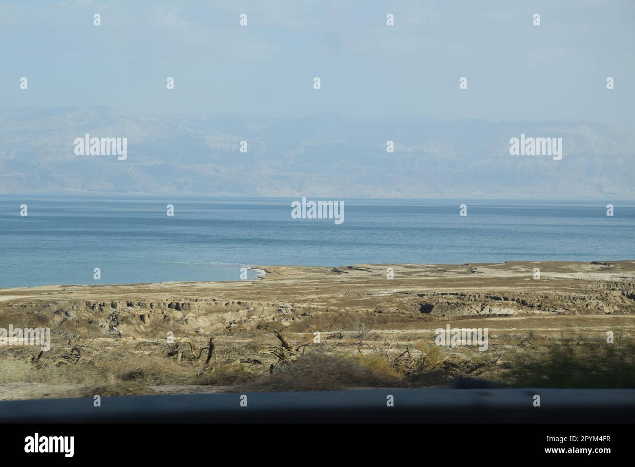 Receding sea level and dried out coastline of the Dead Sea: Driving ...