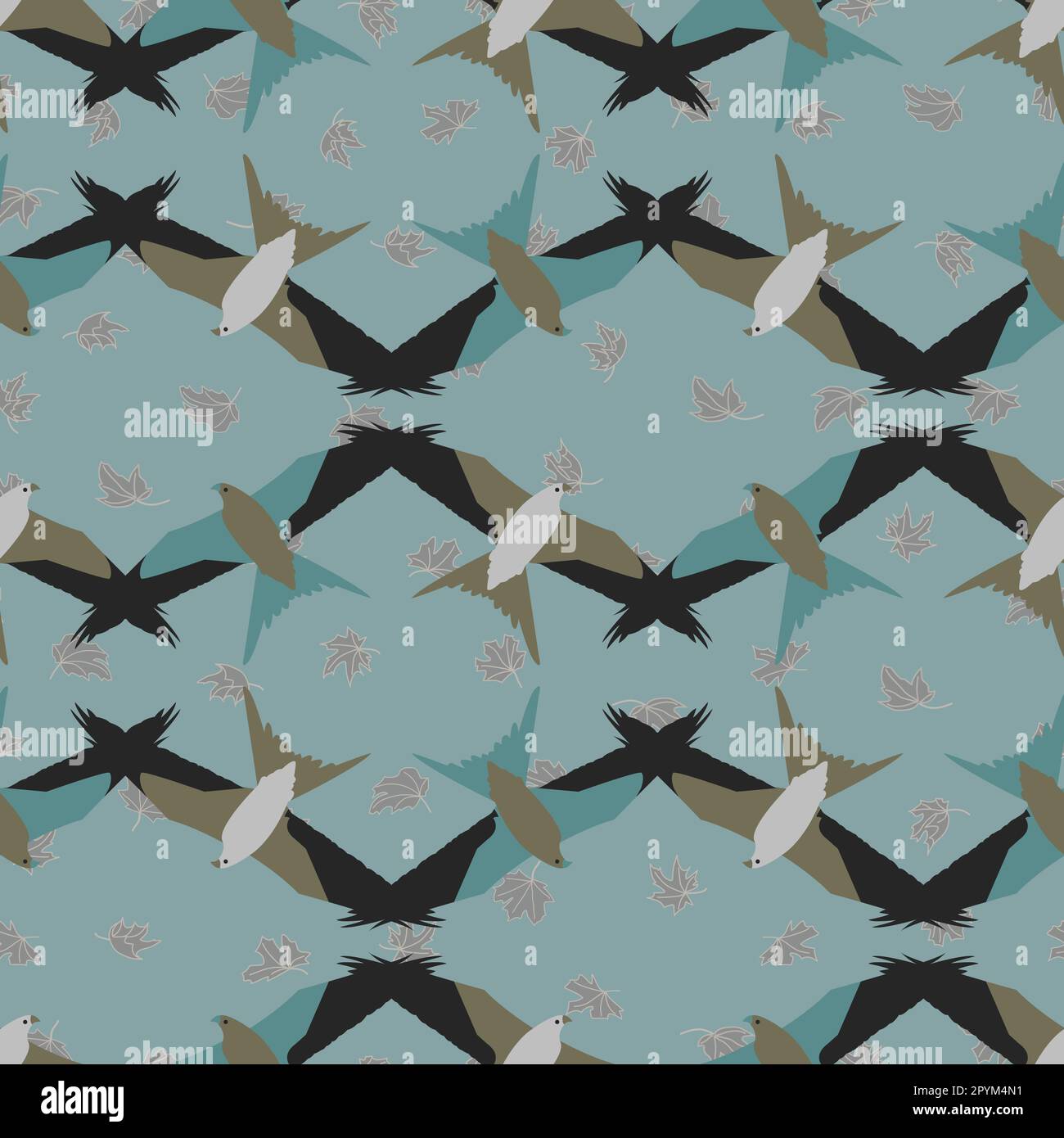Luxury birds and leaves seamless pattern. American swallow tiled kite ...