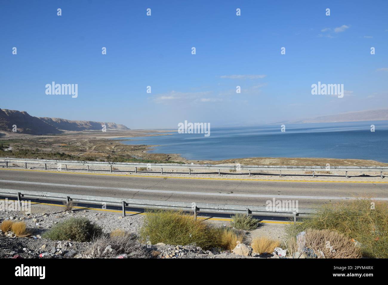 Receding sea level and dried out coastline of the Dead Sea: Driving ...