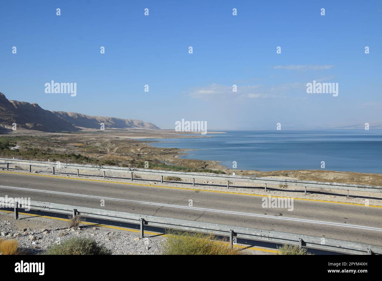 Receding sea level and dried out coastline of the Dead Sea: Driving ...