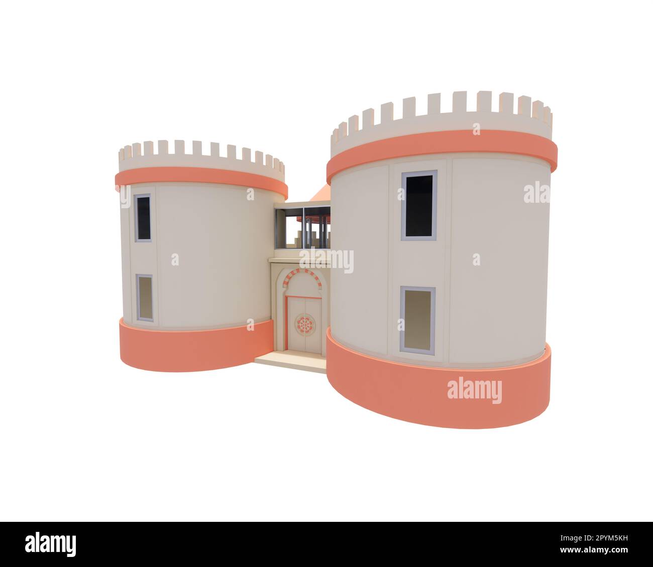 3d rendering model of modern minimalist orange castle architecture ...