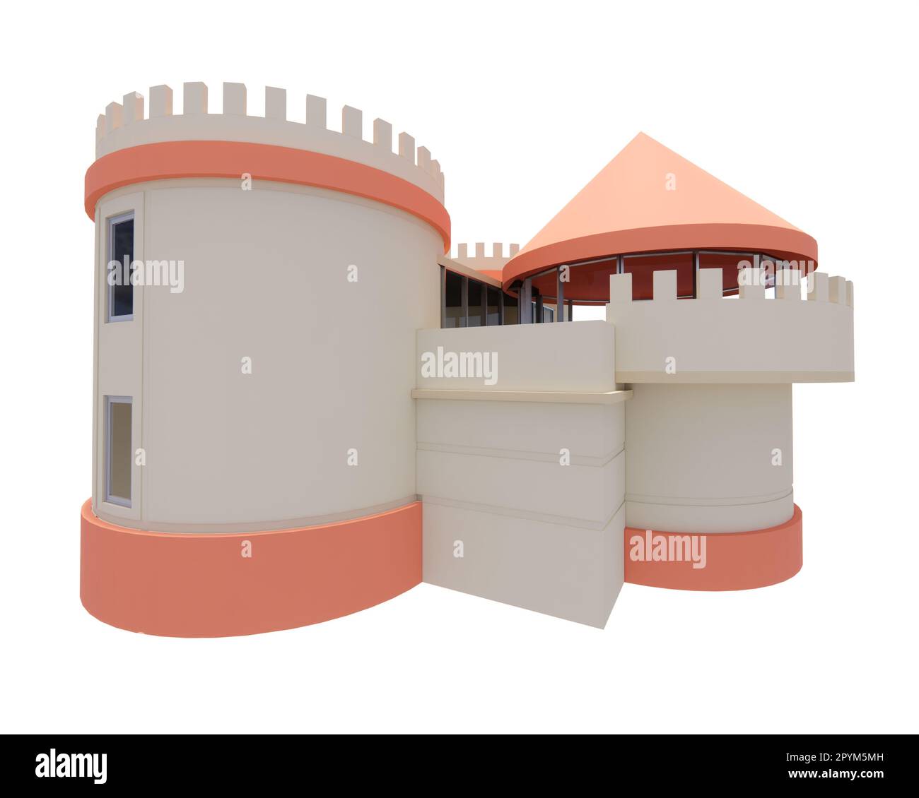 3d rendering model of modern minimalist orange castle architecture ...
