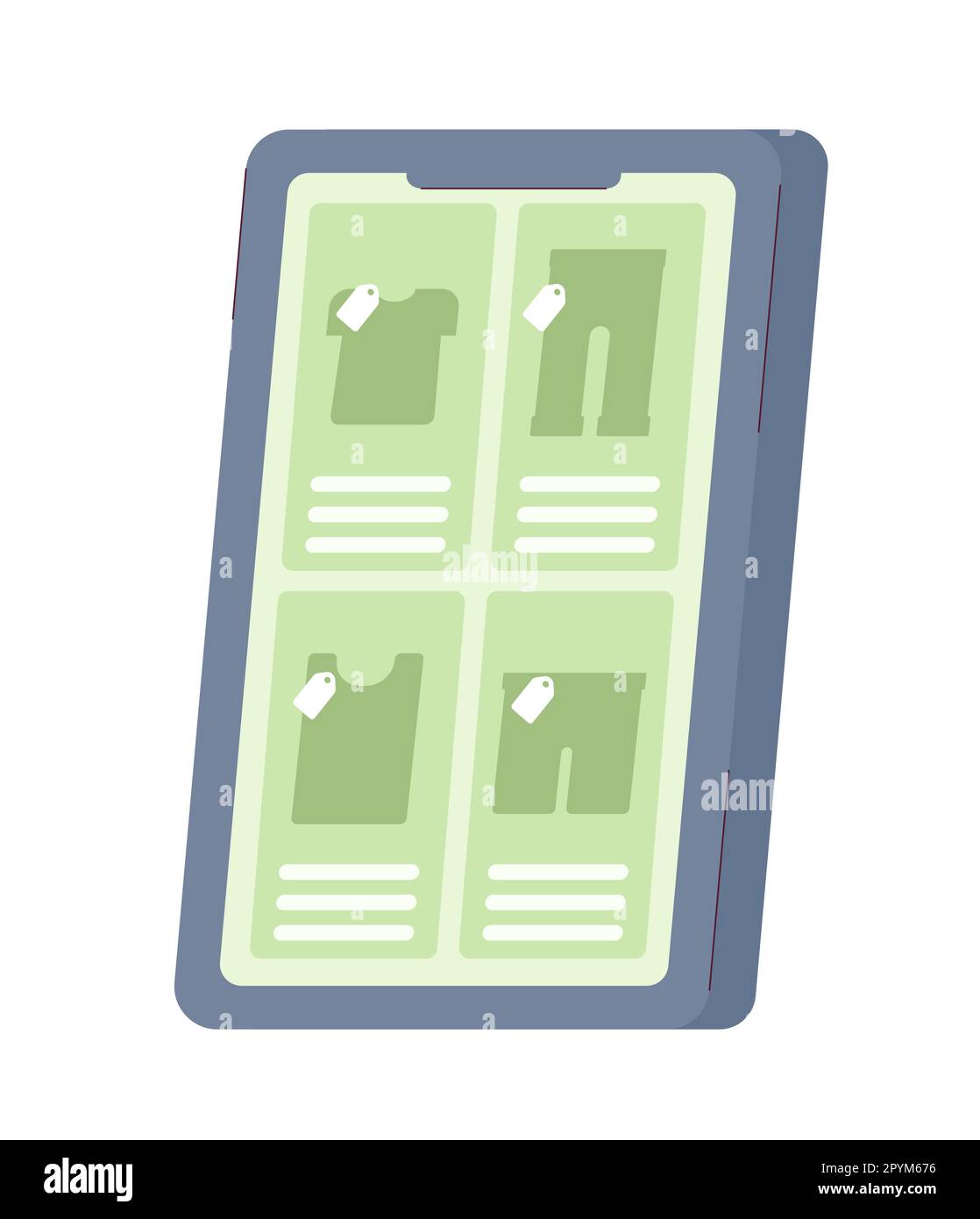 Mobile phone with clothing store semi flat colour vector object Stock ...