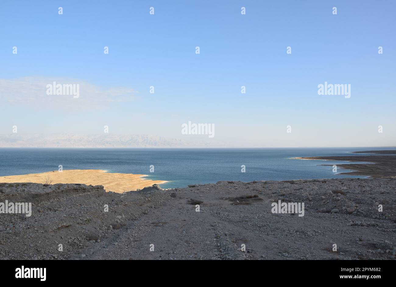 Receding sea level and dried out coastline of the Dead Sea: Driving ...